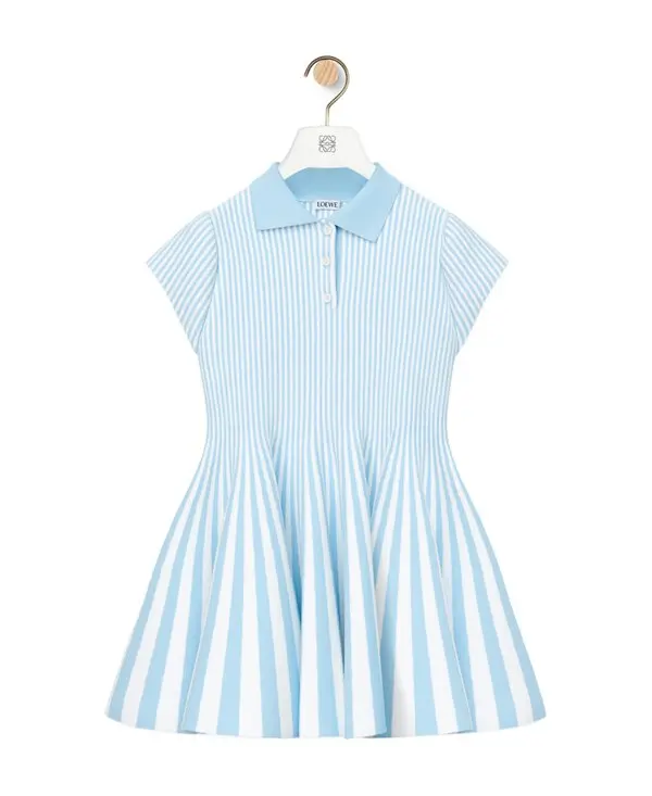 Loewe Striped Mini Dress In Viscose Blend Knit - Light Blue/white