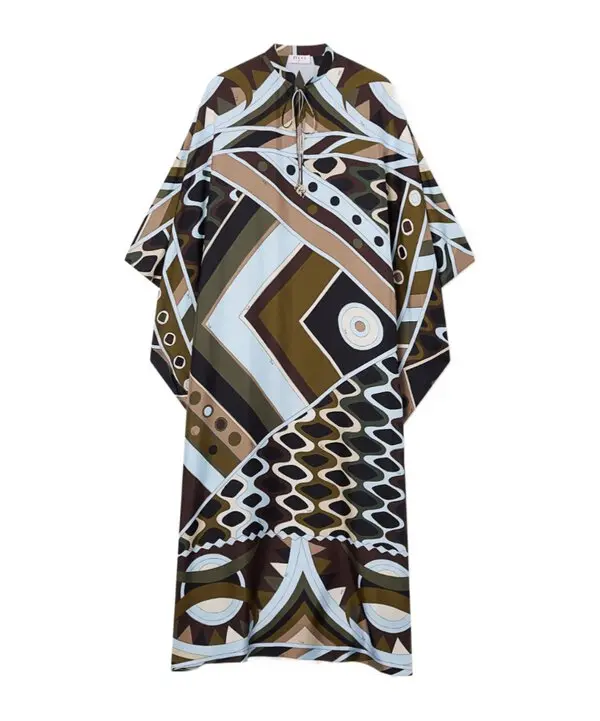 Emilio Pucci Vivara-print Silk Kaftan - Khaki And Blue