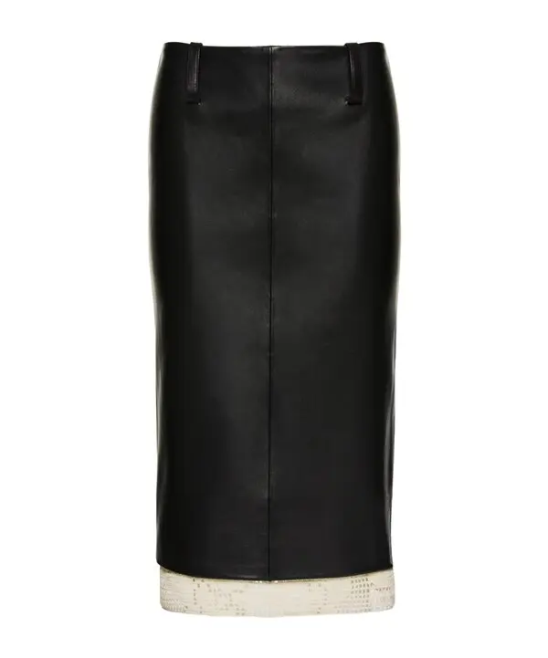 Magda Butrym Leather Lace Hem Midi Skirt