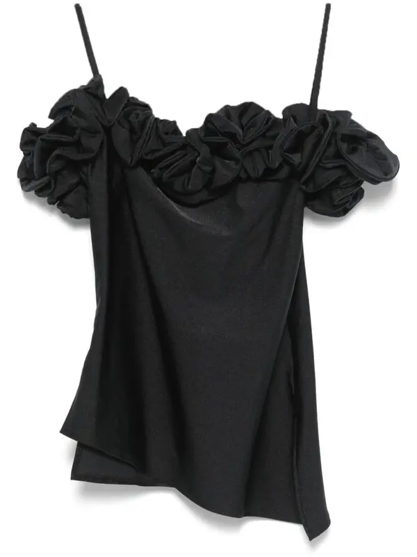Coperni Off-shoulder Ruffled Asymmetric Hem Top