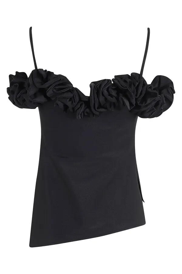 Coperni Off-shoulder Ruffled Asymmetric Hem Top