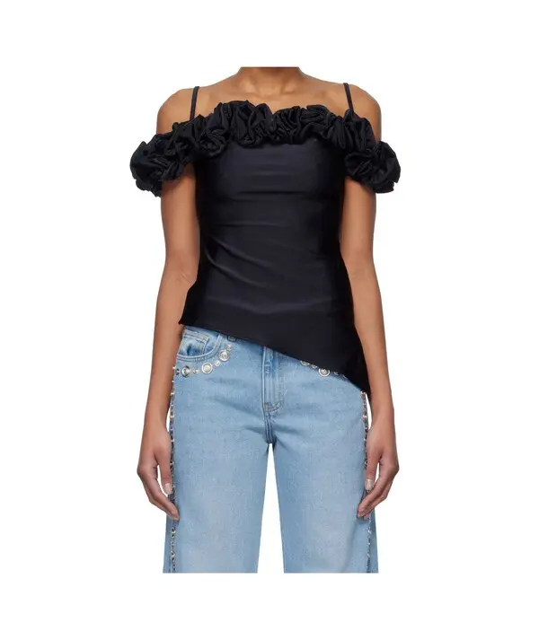 Coperni Off-shoulder Ruffled Asymmetric Hem Top