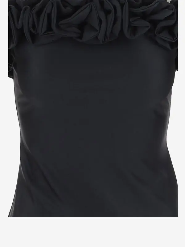 Coperni Off-shoulder Ruffled Asymmetric Hem Top
