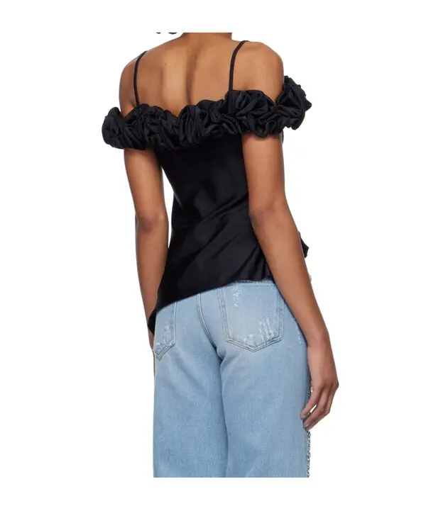 Coperni Off-shoulder Ruffled Asymmetric Hem Top