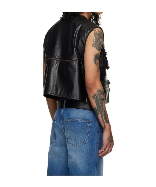 LU'U DAN V-neck Faux Leather Work Vest