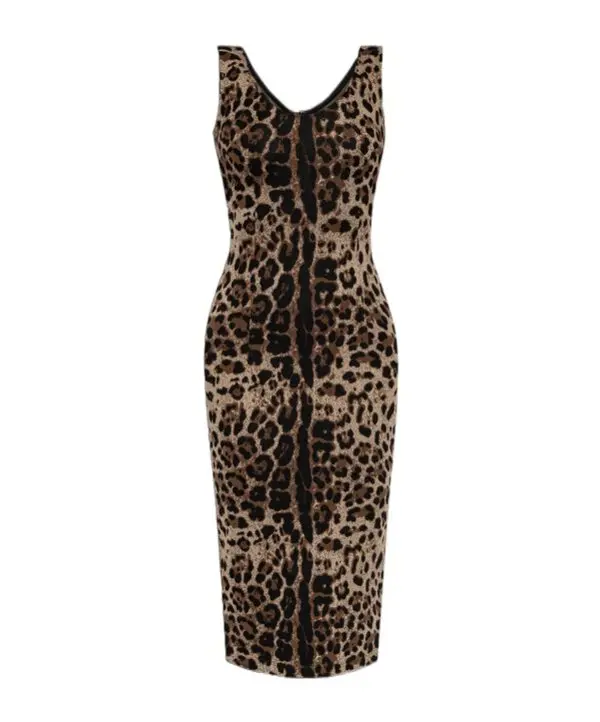 Dolce & Gabbana Sleeveless Leopard Print Midi Dress