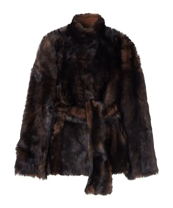 Nour Hammour Elsa Belted Shearling Jacket - Brown