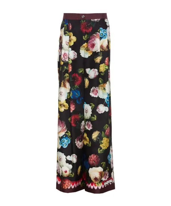 Dolce & Gabbana Floral Print Wide-leg Trousers - Black
