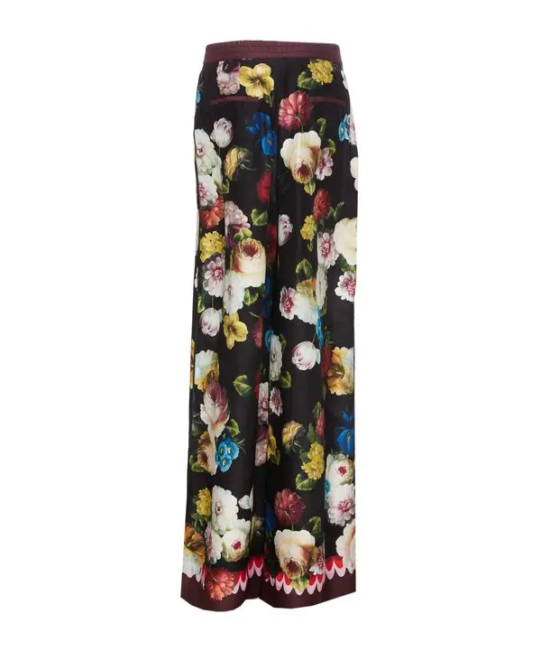 Dolce & Gabbana Floral Print Wide-leg Trousers - Black