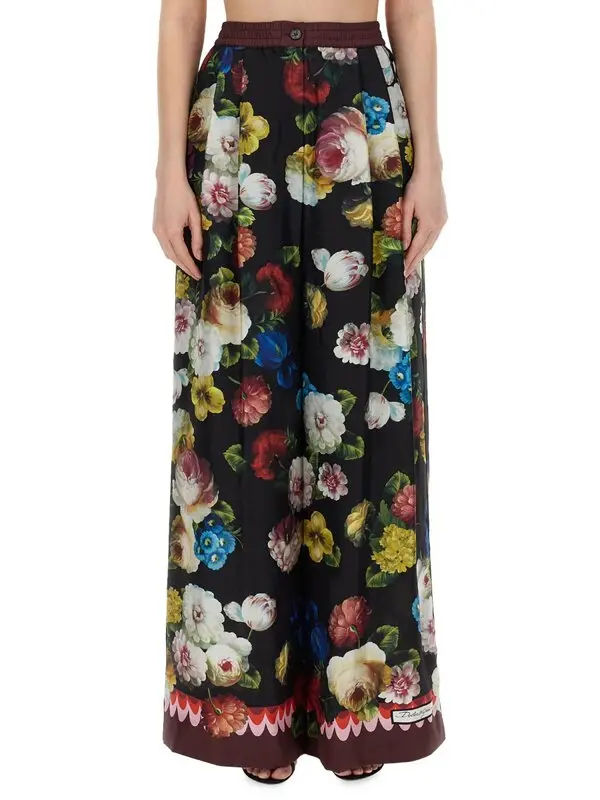Dolce & Gabbana Floral Print Wide-leg Trousers - Black