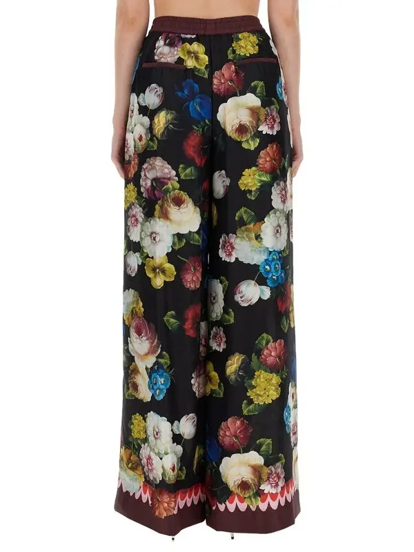 Dolce & Gabbana Floral Print Wide-leg Trousers - Black