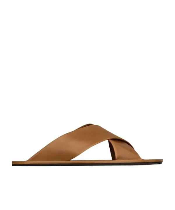 Saint Laurent Carlyle Slides In Smooth Leather With Criss-cross Straps - Brown