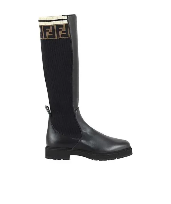 Fendi Ribbed Detail Ff-logo Knee-high Boots