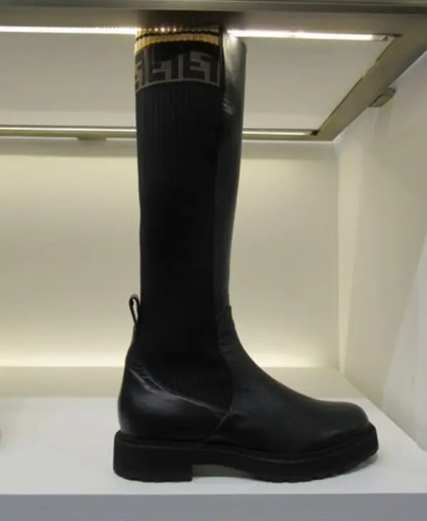 Fendi Ribbed Detail Ff-logo Knee-high Boots