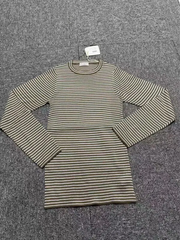 Brunello Cucinelli Striped Long Sleeve Sweater