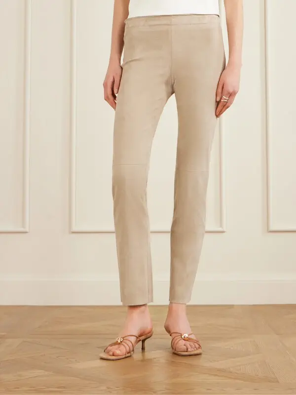 Stouls Suede Paneled Cropped Leggings - Nude