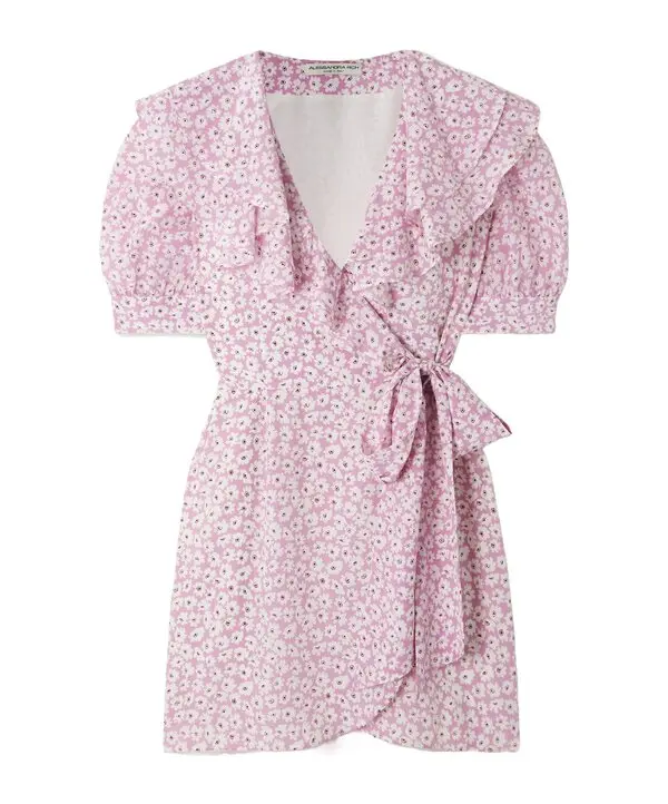 Alessandra Rich Ruffled Floral-print Silk-georgette Mini Wrap Dress - Pink