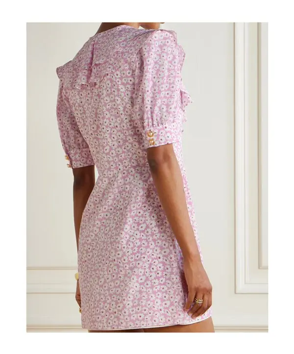 Alessandra Rich Ruffled Floral-print Silk-georgette Mini Wrap Dress - Pink