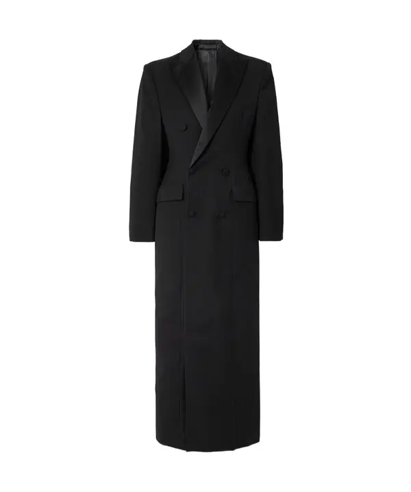 Wardrobe.NYC Double-breasted Silk-satin Trimmed Wool Coat