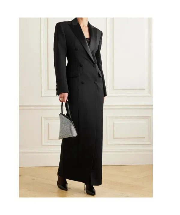 Wardrobe.NYC Double-breasted Silk-satin Trimmed Wool Coat