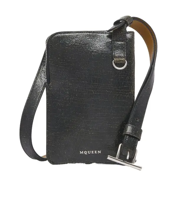 Alexander McQueen Logo-lettering Phone Pouch - Black/camel