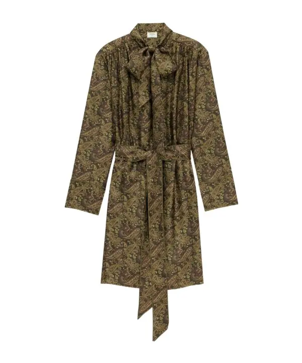 Saint Laurent Paisley Print Long Sleeve Dress With Tie Detail