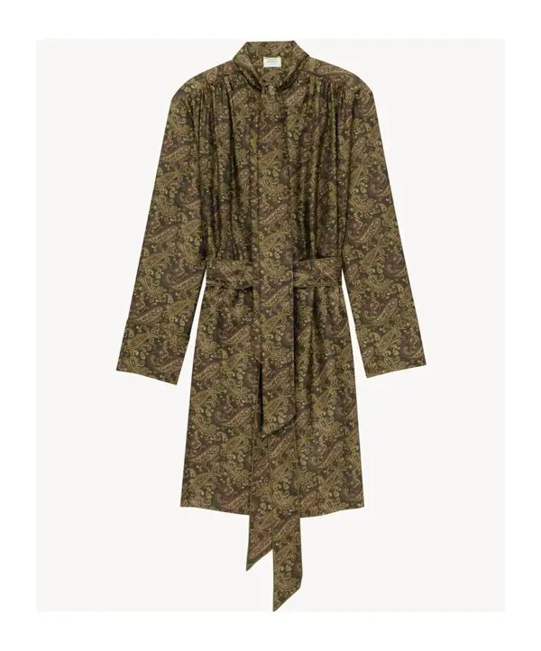 Saint Laurent Paisley Print Long Sleeve Dress With Tie Detail