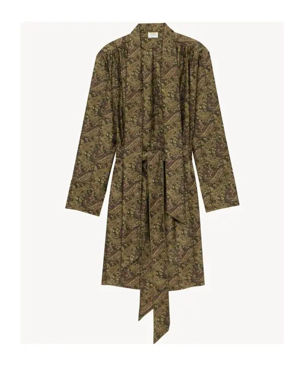 Saint Laurent Paisley Print Long Sleeve Dress With Tie Detail