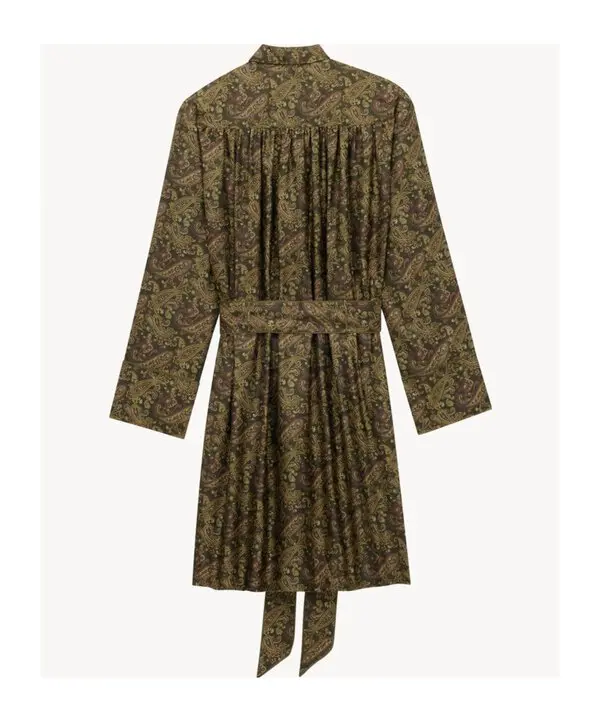 Saint Laurent Paisley Print Long Sleeve Dress With Tie Detail