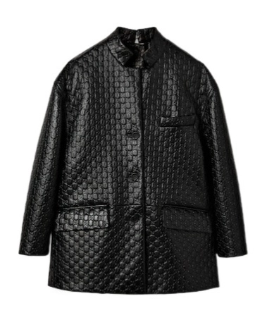 Gucci Gg Embossed Leather Stand Collar Jacket - Black