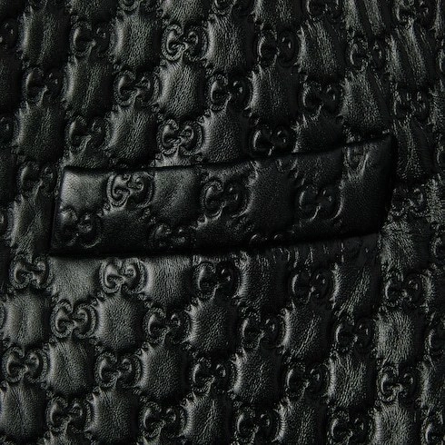 Gucci Gg Embossed Leather Stand Collar Jacket - Black