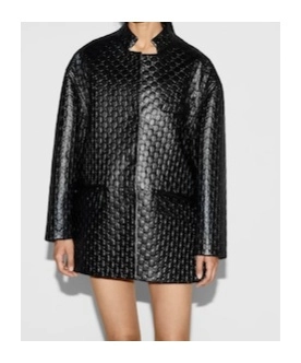 Gucci Gg Embossed Leather Stand Collar Jacket - Black