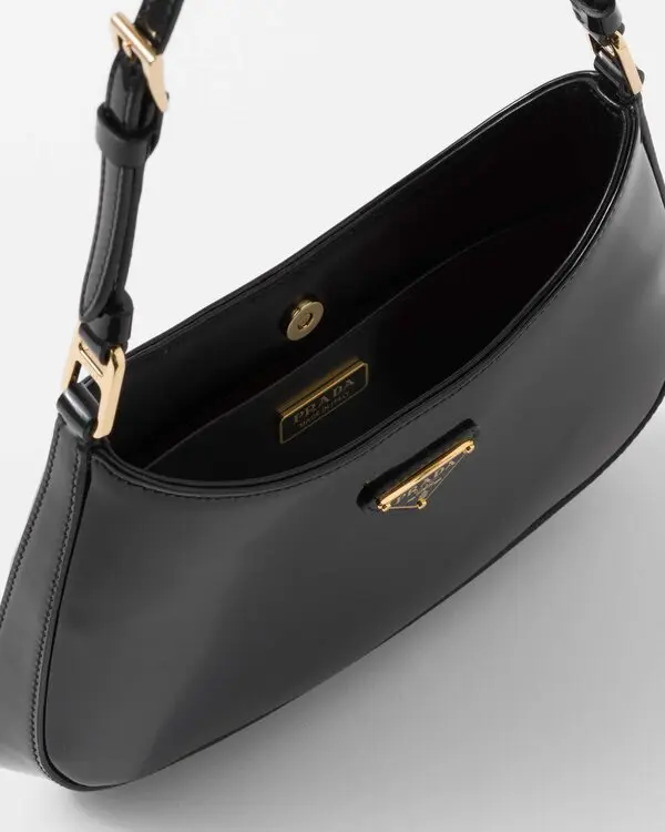 Prada Cleo Shoulder Bag With Logo Plaque - Black