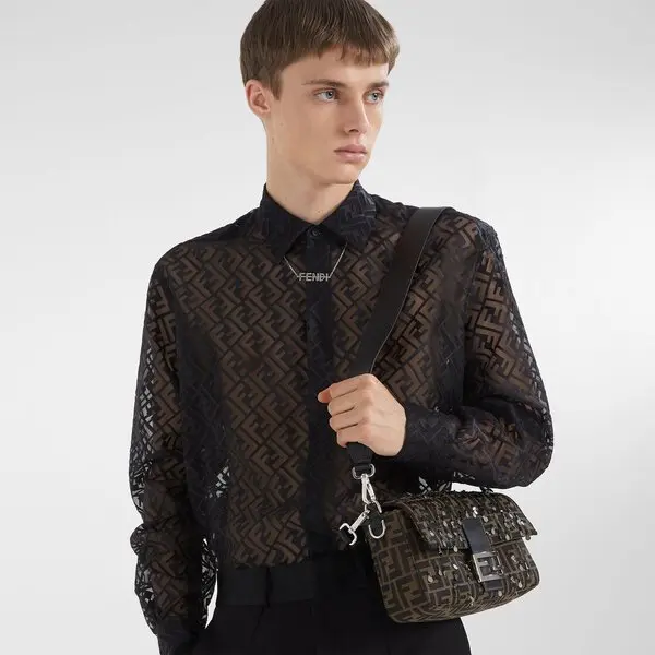Fendi Sequin Embellished Baguette Bag - Black