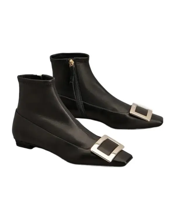 ROGER VIVIER Belle Vivier Leather Ankle Boots With Buckle Detail