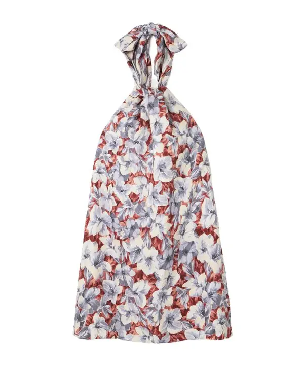 Posse Luna Pleated Floral-print Linen Halterneck Mini Dress - Multi-color