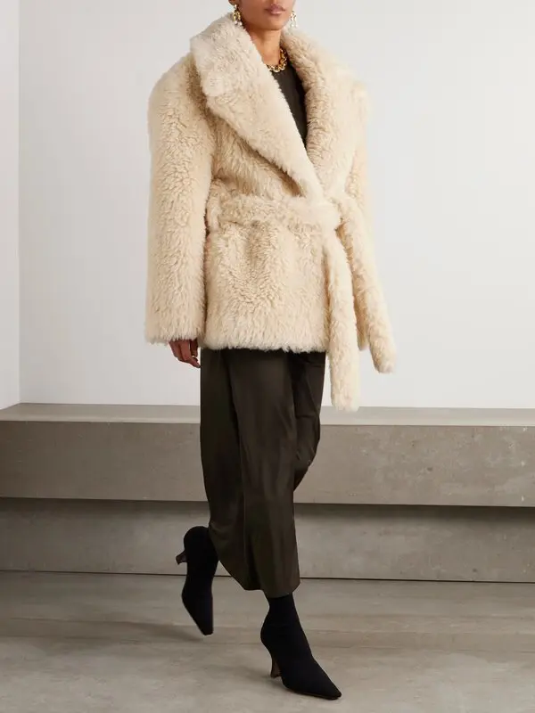 Stella McCartney Wool-blend Fleece Shawl Collar Belted Coat