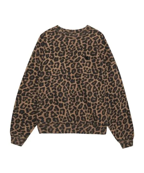 ANINE BING Leopard Print Crewneck Sweatshirt - Black/brown
