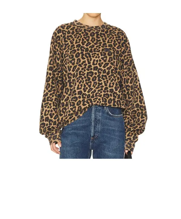 ANINE BING Leopard Print Crewneck Sweatshirt - Black/brown