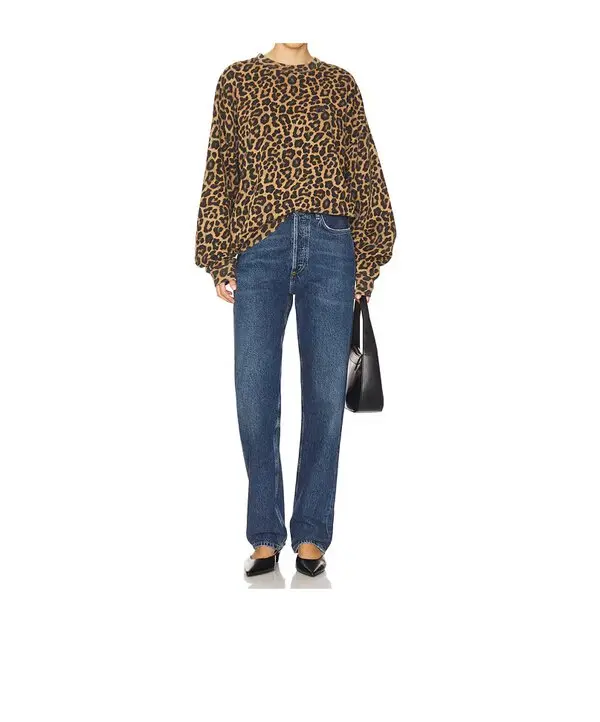 ANINE BING Leopard Print Crewneck Sweatshirt - Black/brown