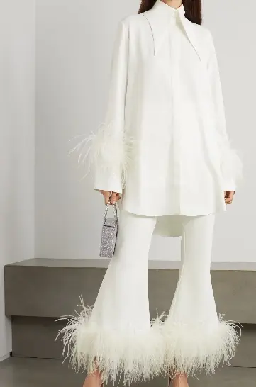 16Arlington Feather-trimmed Crepe Shirt