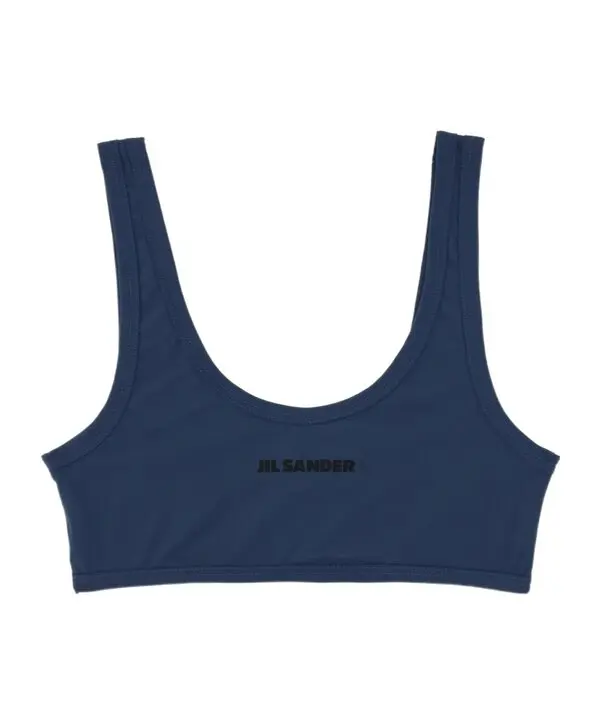 JIL SANDER Logo Scoop Neck Bikini Top - Blue