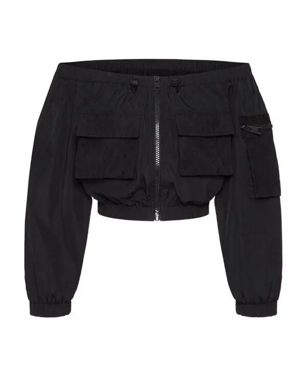 Red Valentino Off-shoulder Cropped Zip-up Top
