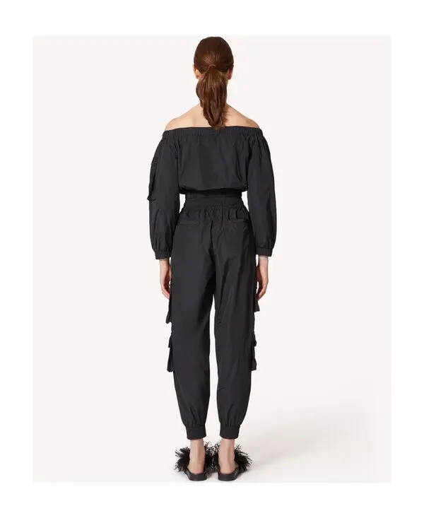 Red Valentino Off-shoulder Cropped Zip-up Top