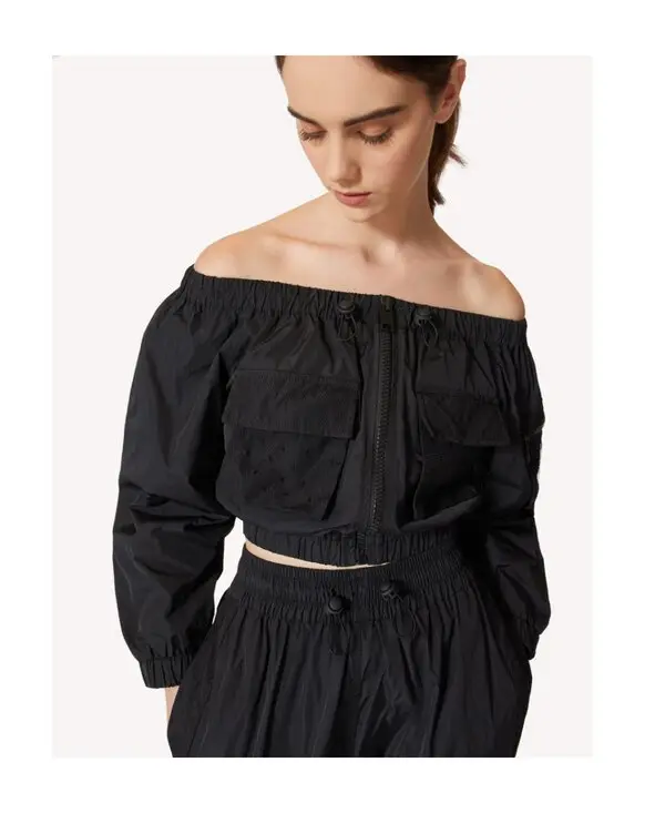 Red Valentino Off-shoulder Cropped Zip-up Top