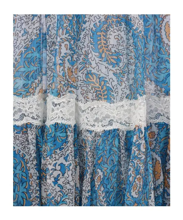 Etro Printed Silk Creponne Flounced Maxi Skirt - Light Blue / Multi