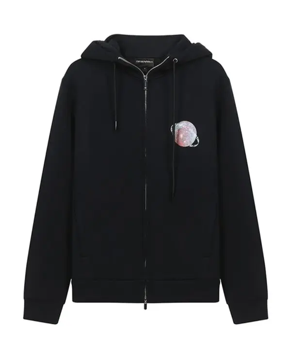 Emporio Armani Graphic-print Zip-up Hoodie - Black