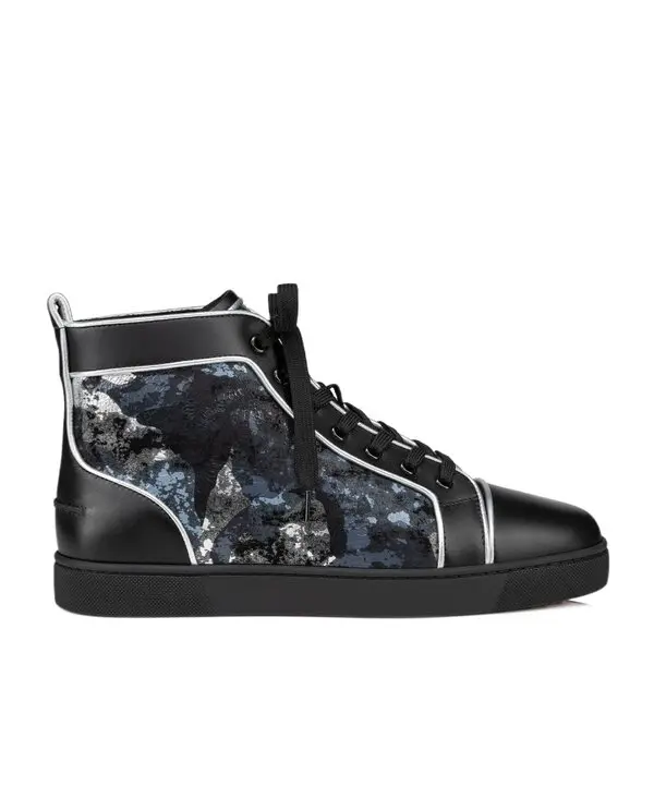 CHRISTIAN LOUBOUTIN Graphic Print Leather High Top Sneakers - Black