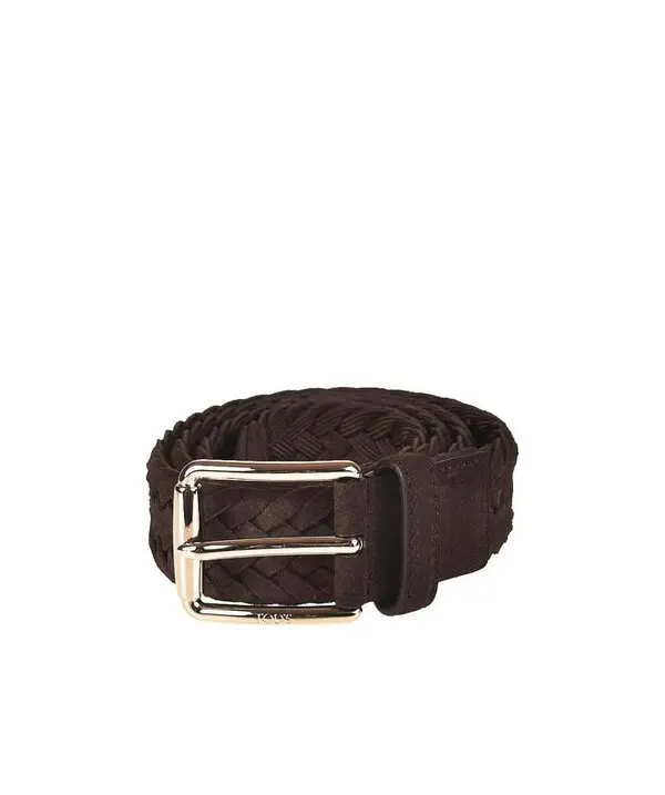 TOD'S Logo Engraved Detailed Woven Belt - Black