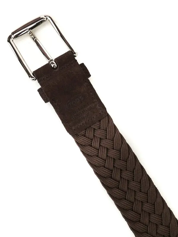 TOD'S Logo Engraved Detailed Woven Belt - Black